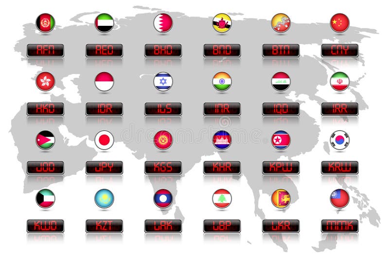 Countries Flags with Official Currency Symbols Stock Illustration ...