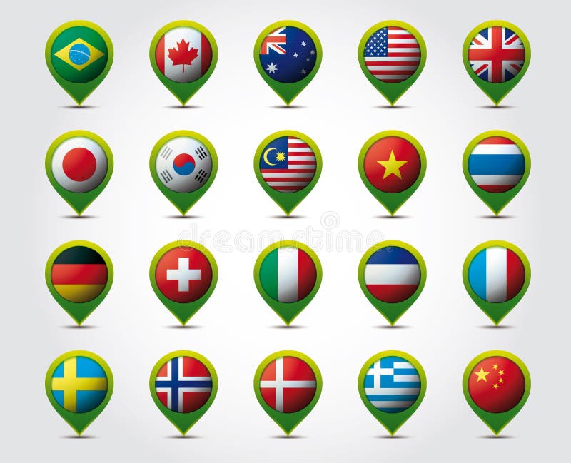 Country 3D pins with flags stock vector. Illustration of europe - 27234629