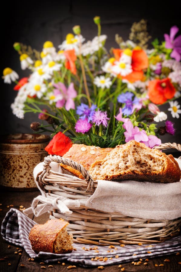 Country Breakfast with Fresh Bread Stock Photo - Image of closeup ...