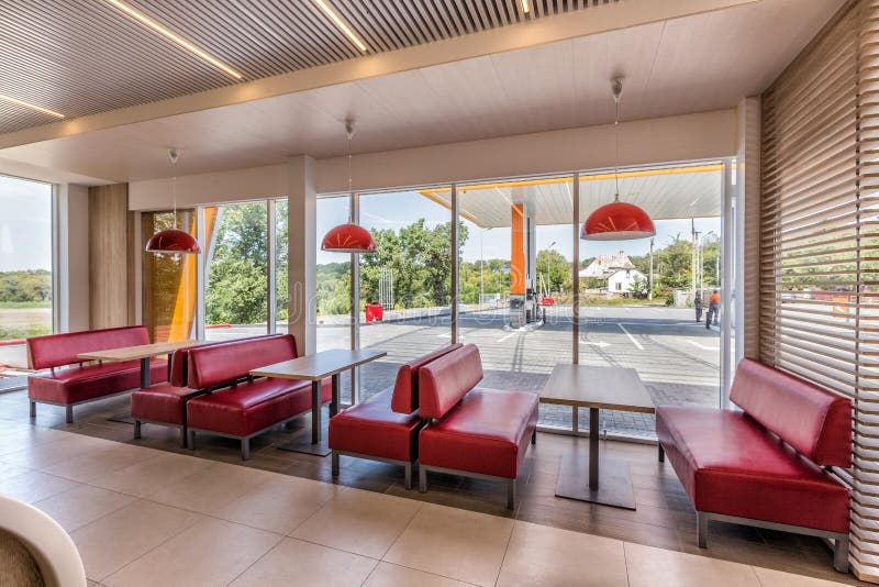 Country Cafe on a Gas Station, View from Inside Stock Photo - Image of ...