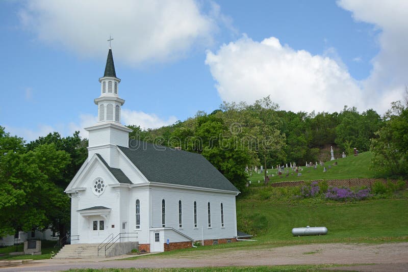 Country Church with Cemetery Stock Image - Image of blue, cemetery ...