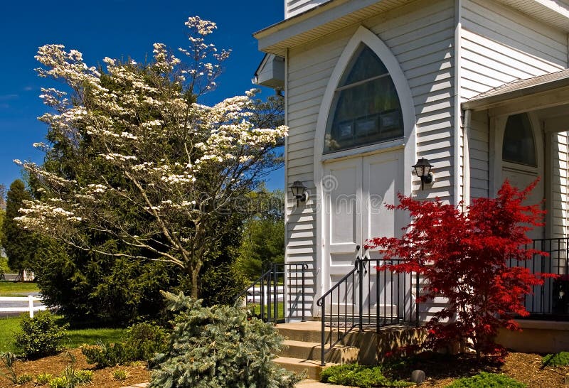 Country Church Doorway Spring Stock Image - Image of landscaping ...