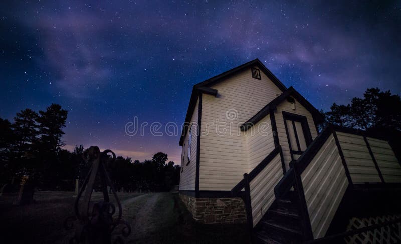 A Country Church beside a Graveyard at Night. Stock Image - Image of ...