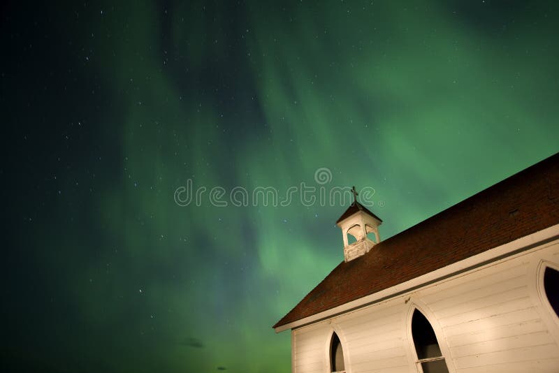 Country Church and Northern Lights Stock Photo - Image of tourism ...