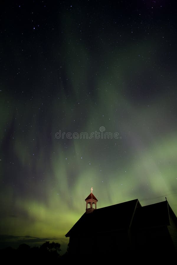 Country Church and Northern Lights Stock Photo - Image of country ...