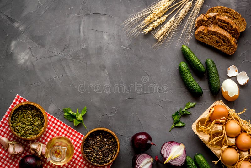 Country Dinner Table with Fresh Homemade Food. Overhead View Stock ...