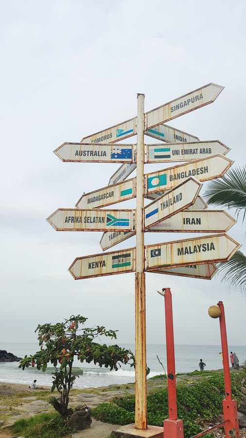 Country Direction Sign in Front of the Padang Beach Stock Image - Image ...