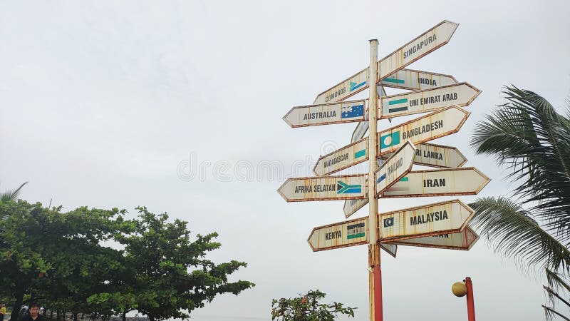Country Direction Sign in Front of the Padang Beach Stock Photo - Image ...