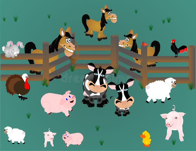 Country Farm Animals Out in Pasture Stock Vector - Illustration of ...