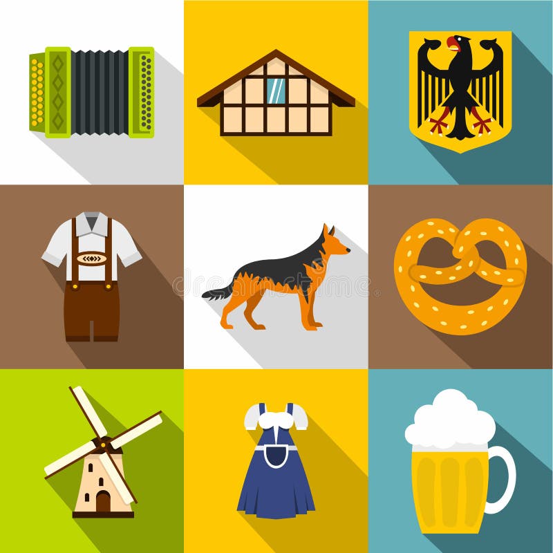 Country Germany Icons Set, Flat Style Stock Vector - Illustration of ...