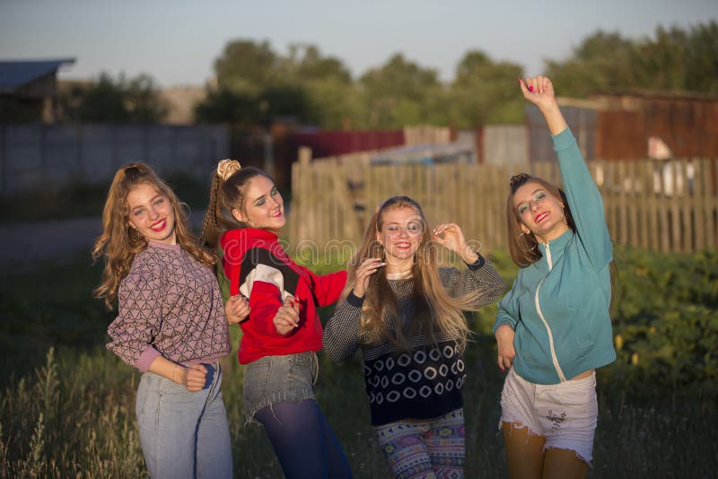Two Funny Country Girls Break Down the Door Stock Image - Image of ...