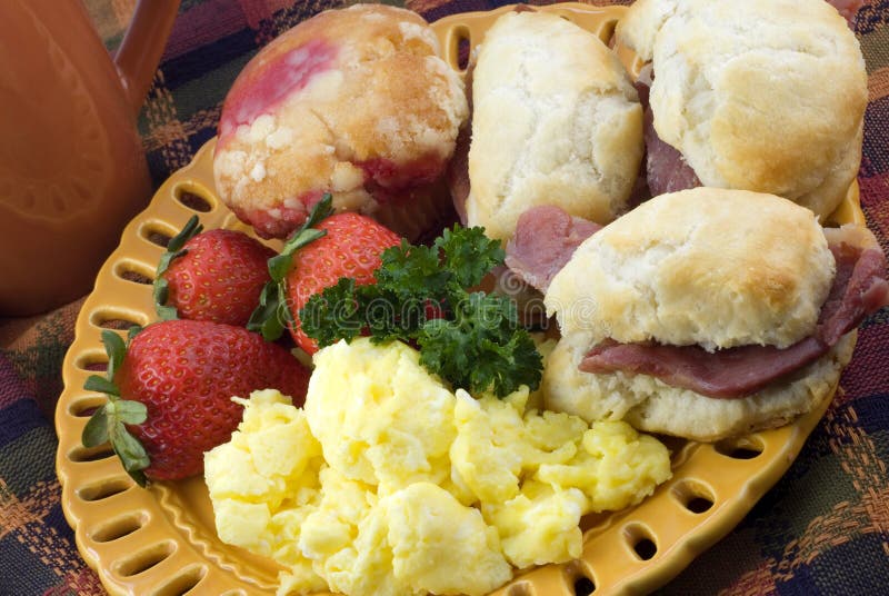Country Ham Biscuits Breakfast Stock Photo - Image of country, fruit ...