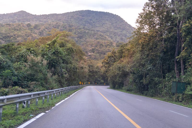 Country Road Highway Curved in Green Forest through the Mountains Stock ...