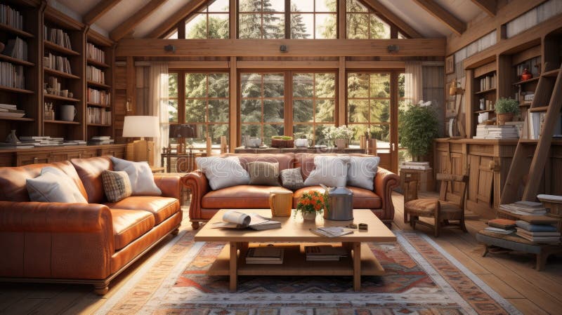 Country Home Interior Design of Modern Living Room Stock Illustration ...