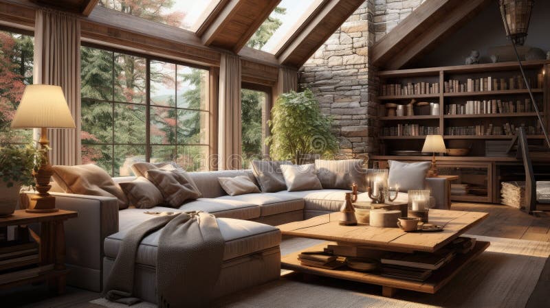 Country Home Interior Design of Modern Living Room Stock Illustration ...