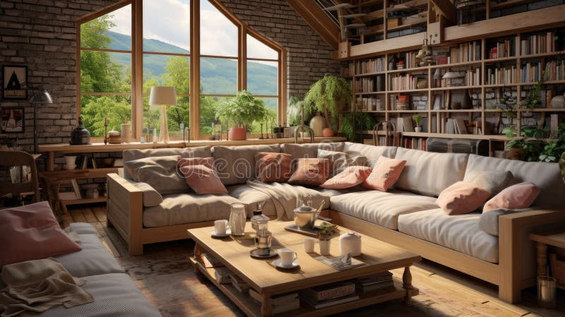 Country Home Interior Design of Modern Living Room Stock Illustration ...