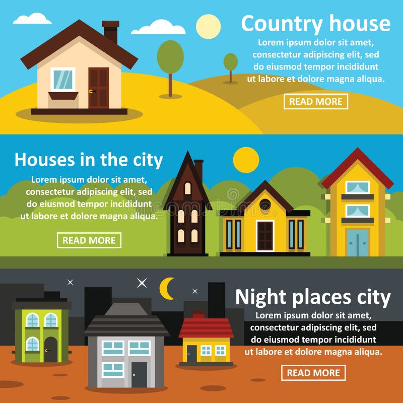 Country House Banner Horizontal Set, Flat Style Stock Vector ...