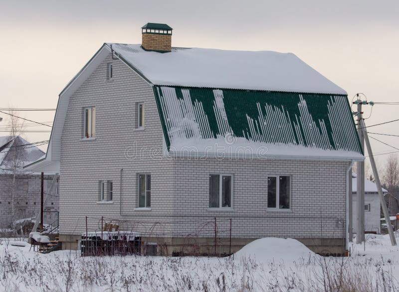 Country House Cottage in the Snow in Winter Stock Image - Image of ...