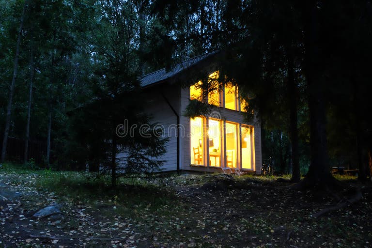 Country House in Night Forest Stock Photo - Image of folk, branch: 76452490