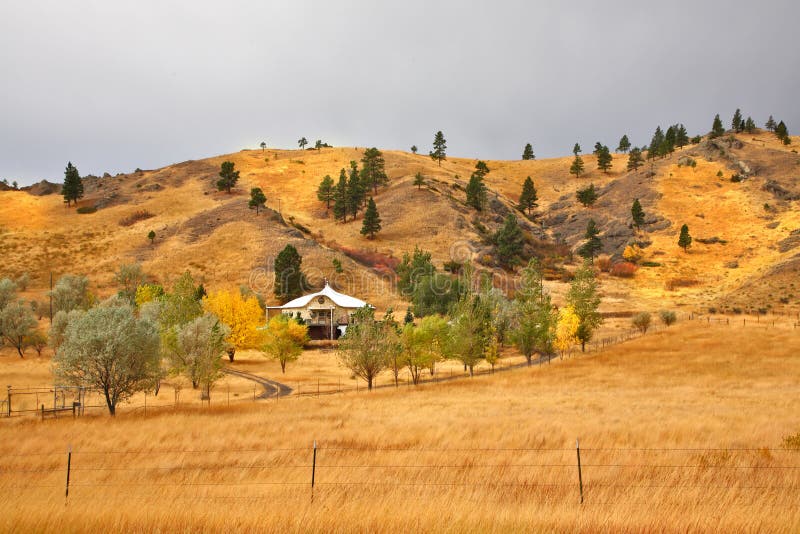 Country House of Original Architecture Stock Photo - Image of field ...
