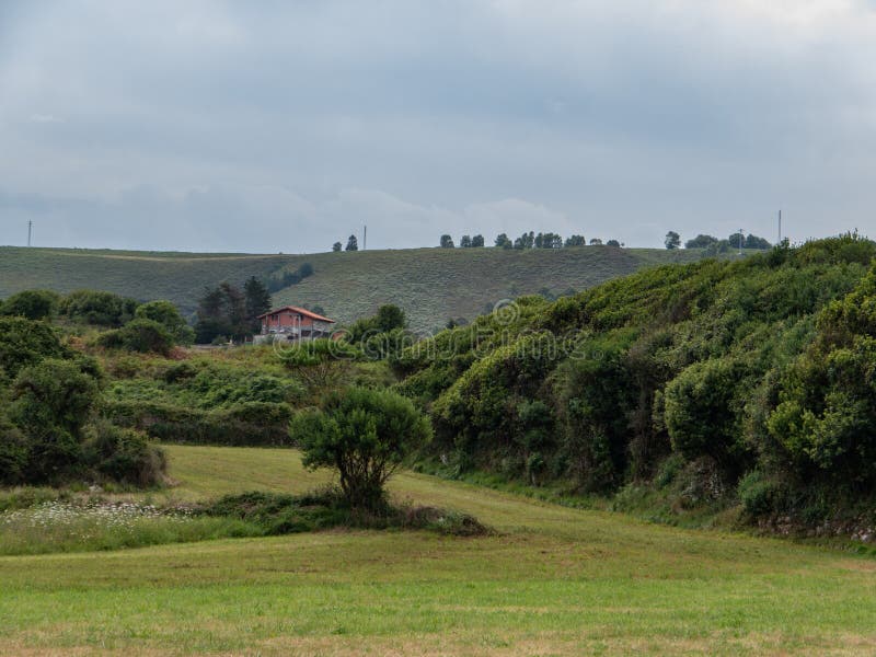 Country house in a valley stock image. Image of mist - 187916185