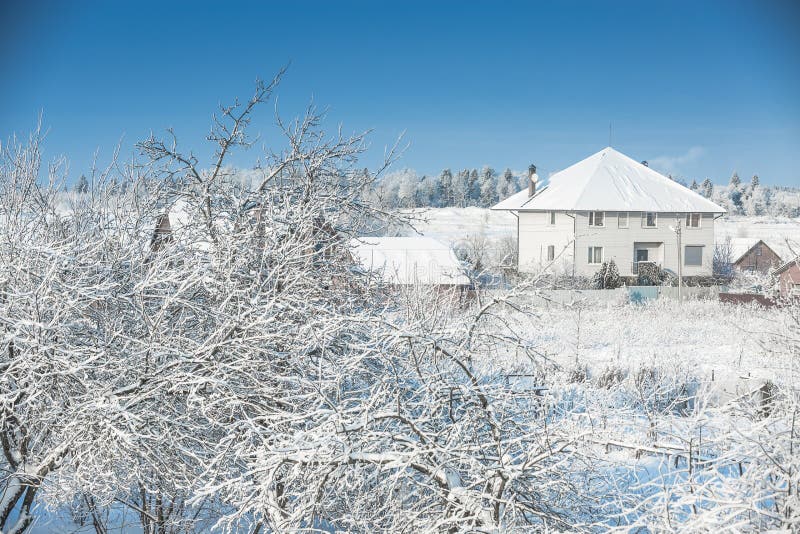 Country Houses after Snowfall Stock Photo - Image of landscape ...