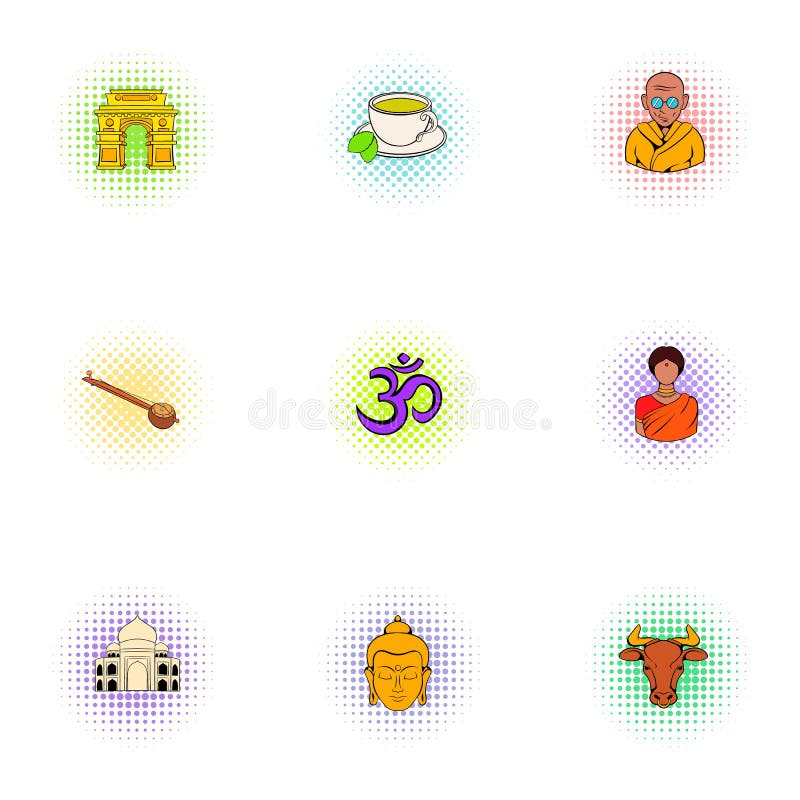 India Icons Set Pop Art Style Stock Illustrations – 8 India Icons Set ...
