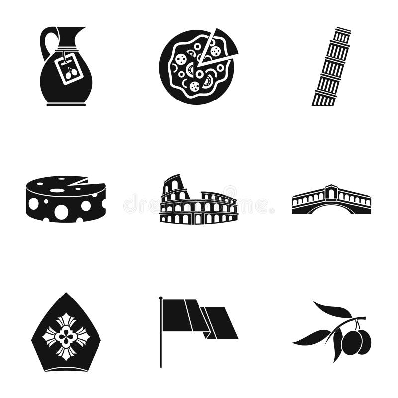 Country Italy Icons Set, Simple Style Stock Vector - Illustration of ...