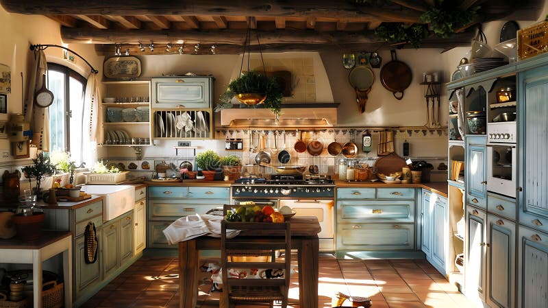 Country Kitchen with a Cozy Atmosphere Stock Illustration ...