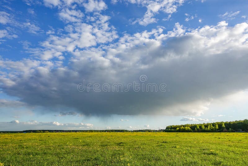 Country Landscape. Green Field and Rain Cloud Stock Photo - Image of ...