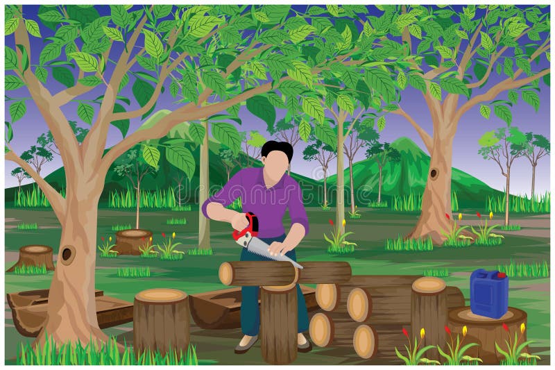 A Country Man Was Cutting Trees in the Forest. Vector Design Stock ...