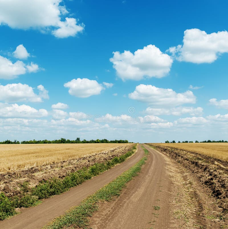 Country Road and Clouds in Blue Sky Stock Image - Image of cloudscape ...