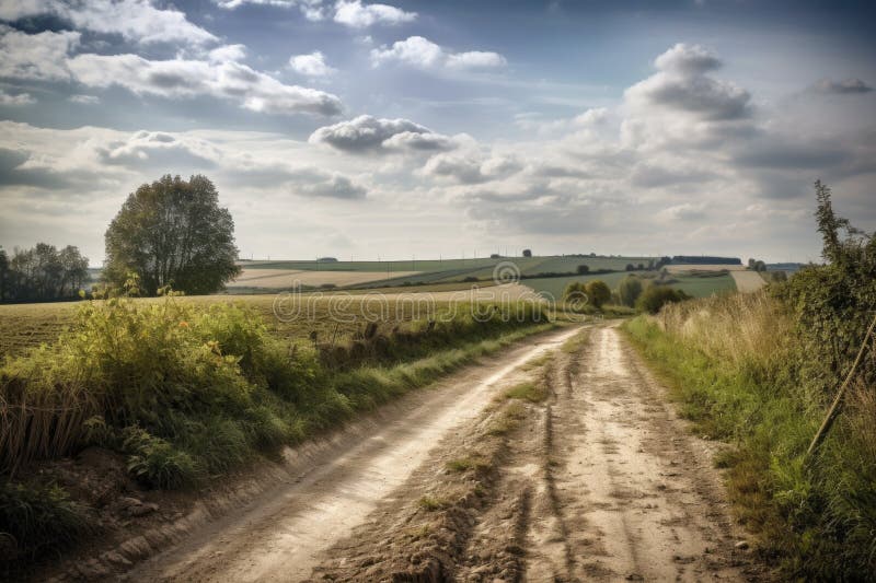 Country Road, with Fields and Farms Visible in the Distance Stock ...