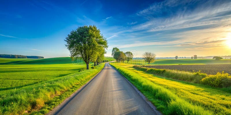 Country Road through the Fields at Sunset Beautiful Summer Landscape ...