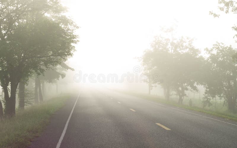 Country Road with Fog in the Morning Stock Image - Image of dawn, mist ...