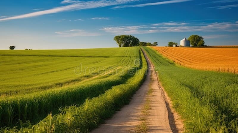 Country Road in Grain Field, Generative AI Stock Illustration ...
