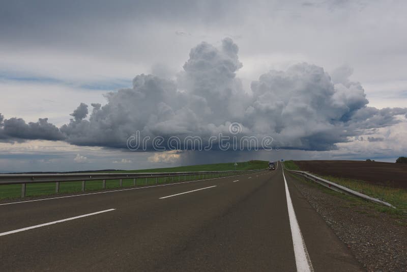 Country Road Landscape with Sky and Green Fields Stock Photo - Image of ...