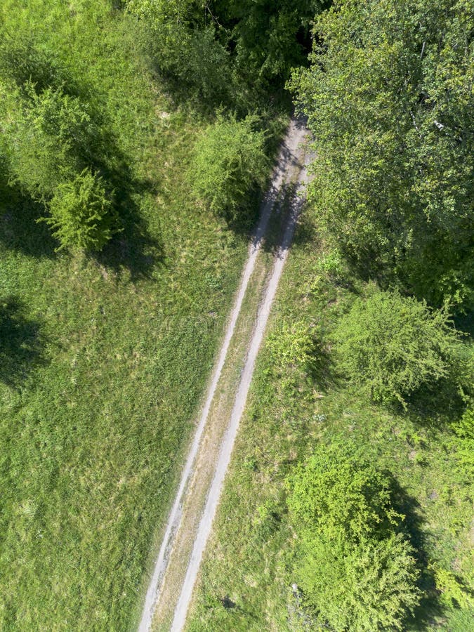 Country Road Leading through a Meadow, View from the Top Stock Photo ...