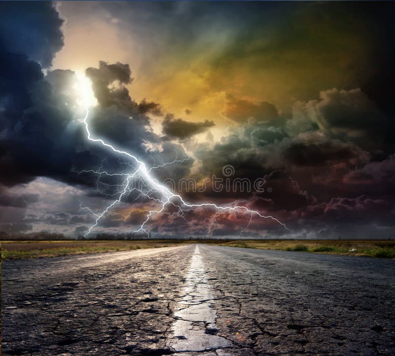 Lightning and the Road stock photo. Image of meadow, travel - 8088192