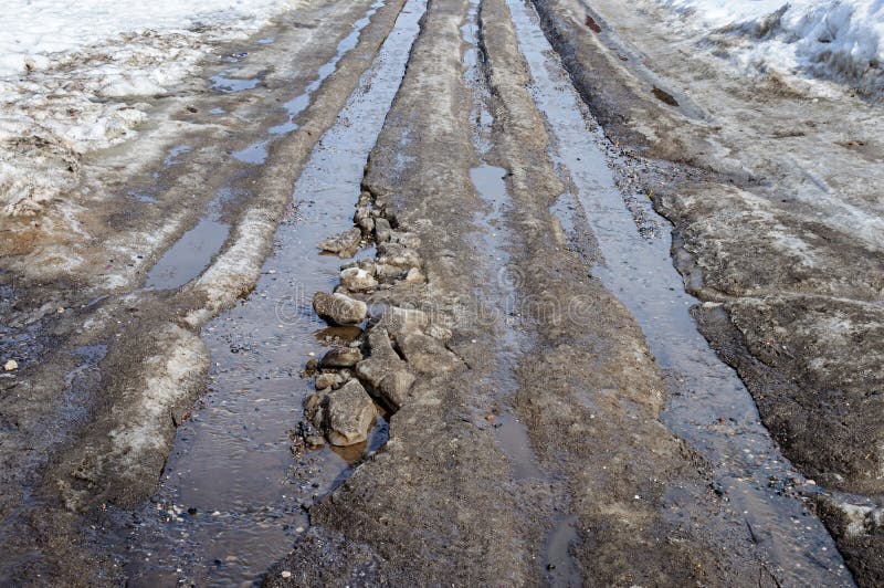Country Road with Melting Snow Stock Photo - Image of melt, early: 89233626