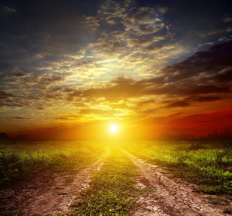 Country road and sunset stock photo. Image of panoramic - 25543294