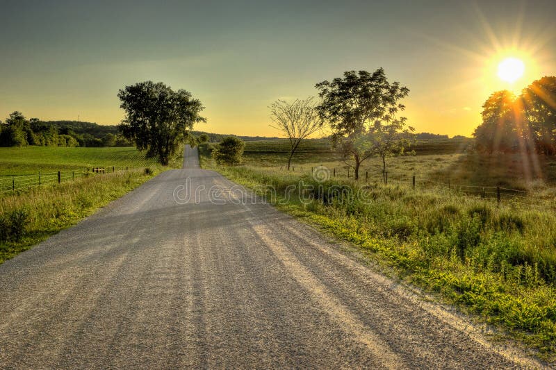 Country road at sunset stock photo. Image of fields, pastures - 82160826
