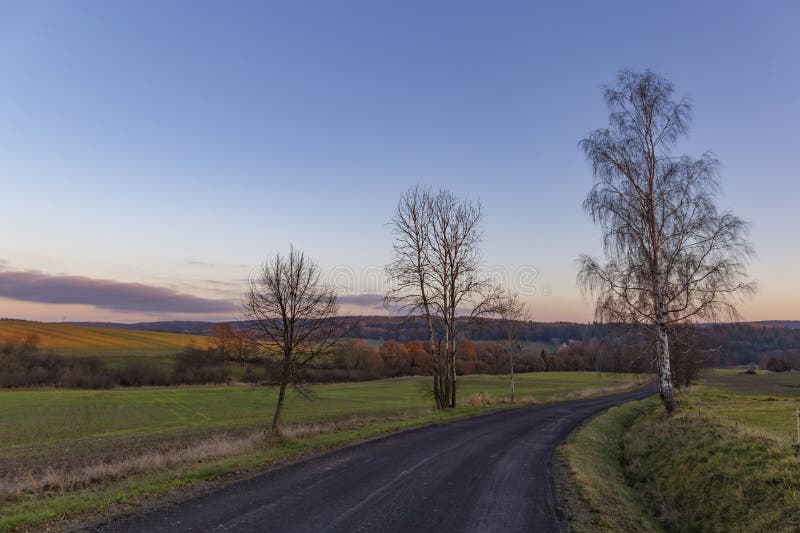 A Country Road at Sunset. the Last Day of Autumn Stock Image - Image of ...