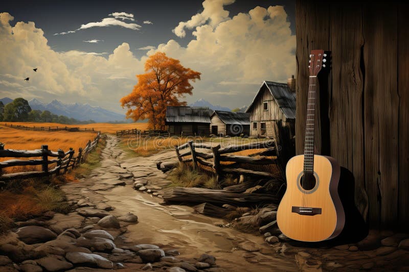 Country scene stock illustration. Illustration of instrument - 303628959