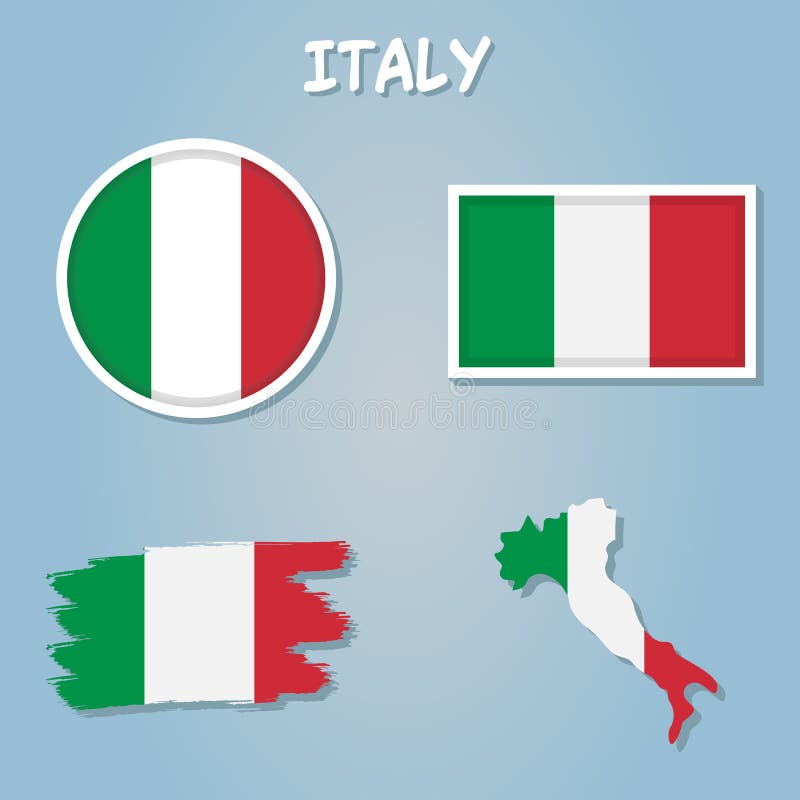 Country Shape Outlined and Filled with the Flag of Itlay Stock Vector ...