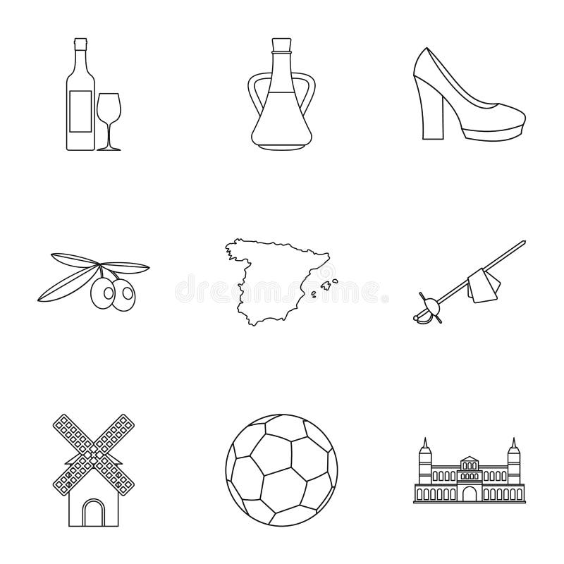 Country Spain Icons Set, Outline Style Stock Vector - Illustration of ...