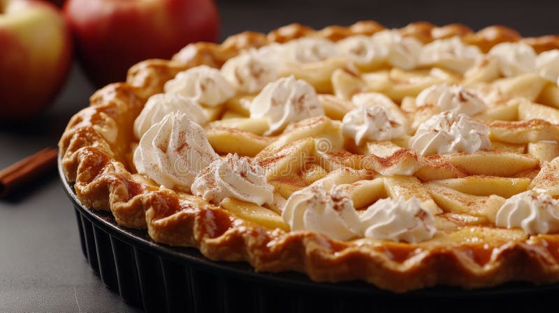 Country-style Apple Pie with a Lattice Top and Whipped Cream Stock ...