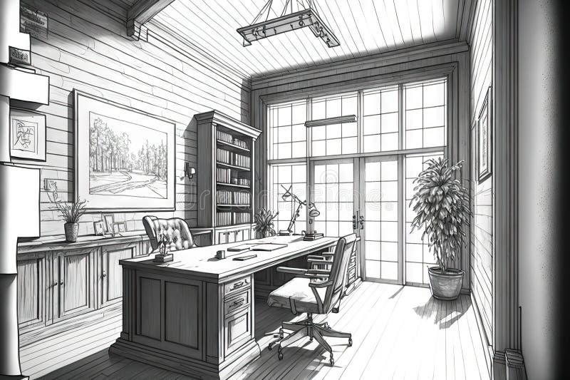 Country Style Coworking Office Interior Unfinished Project Stock ...