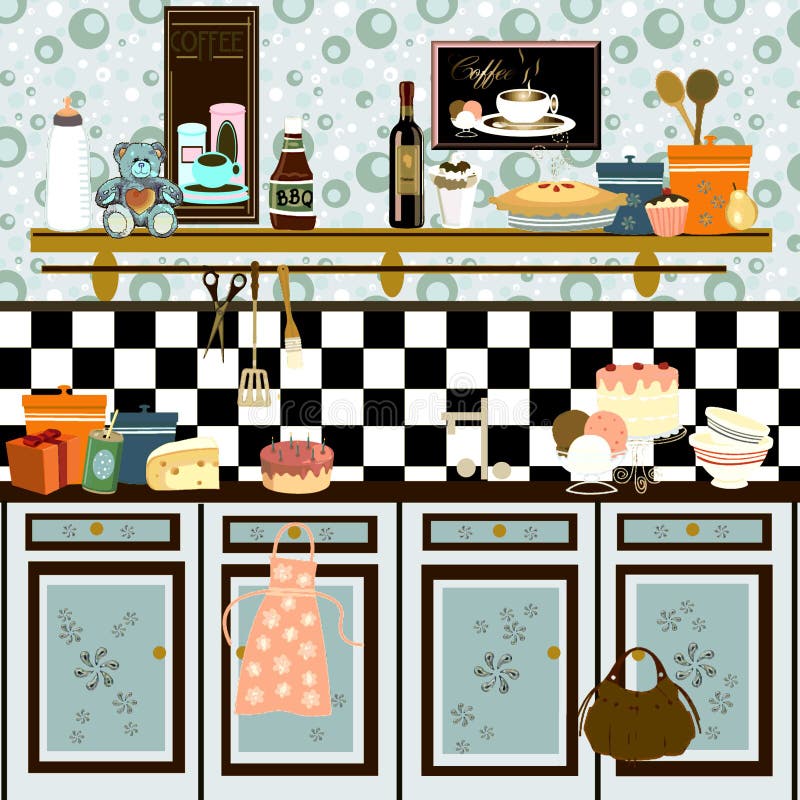 Vintage Kitchen Vector Retro Kitchen Oven Stock Illustrations
