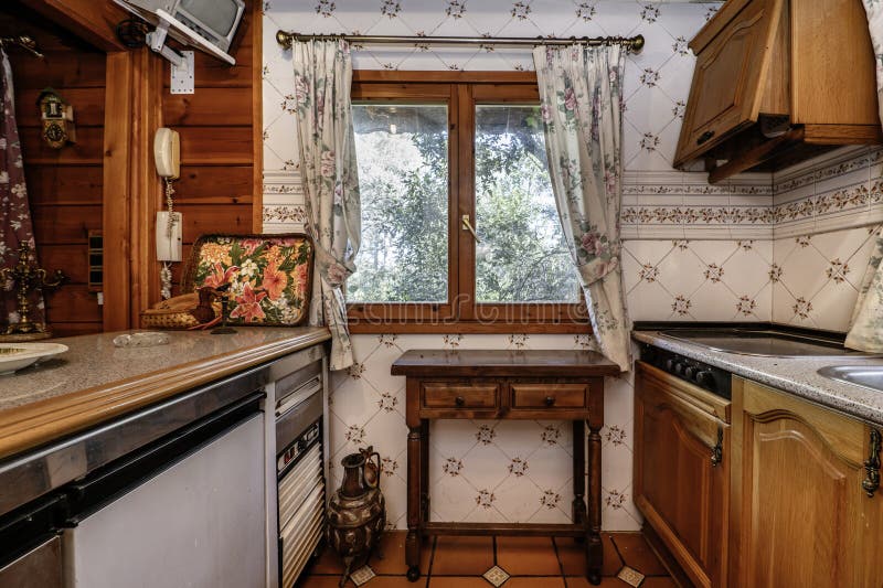 Country-style Wooden Kitchen Inside a Wooden Stock Photo - Image of ...
